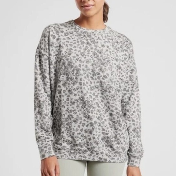Athleta | Tops | Athleta Studio To Street Grey Leopard Print Sweatshirt Xxs Runs Big | Poshmark